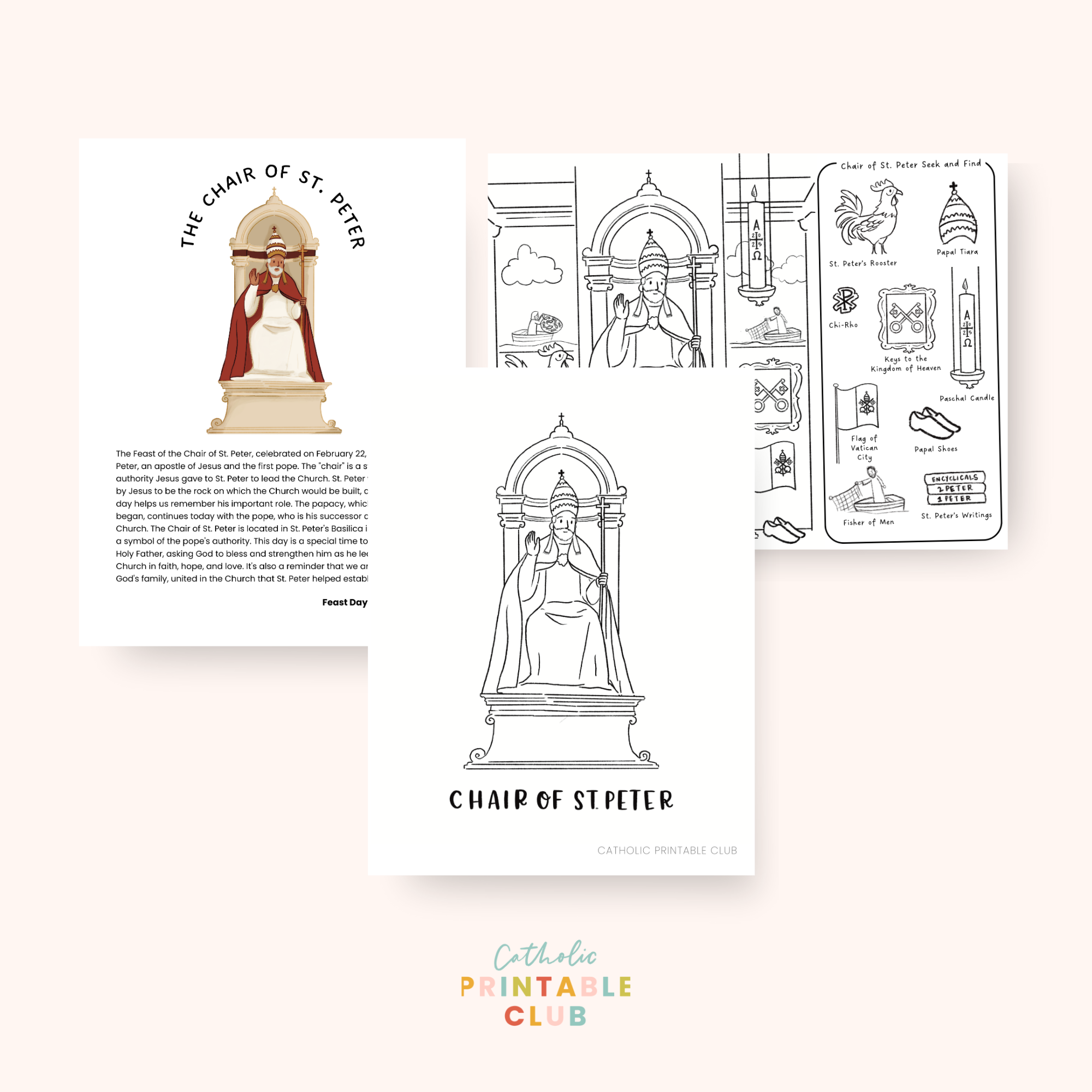 The Chair of St. Peter Coloring Page & Activity Bundle – Catholic ...